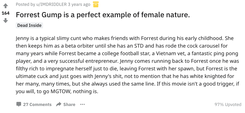 For Red Pill Guys, Jenny From ‘Forrest Gump’ Is Cinema’s Greatest Villain